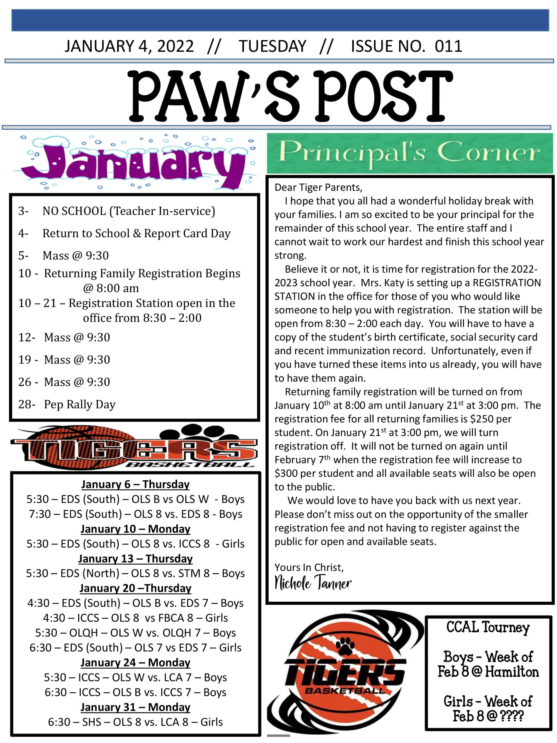 January Paws Post || January 4, 2022 - Our Lady's School